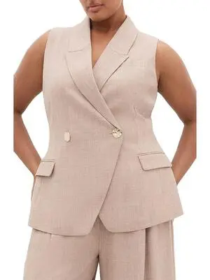 City Chic Luci Double Breasted Waistcoat - Latte