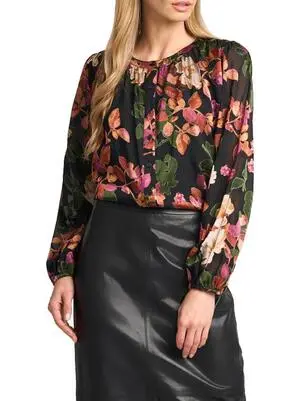 Ted Baker London Adina Floral Print Long Sleeve Top - Rich Black