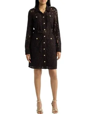 TAHARI ASL Lace Long Sleeve Shirtdress - Espresso