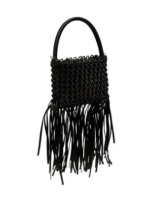 SERENA UZIYEL Aurnia Mini Tote Bag With Fringe - Black