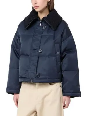 Max Mara Knit Collar Quilted Down Puffer Jacket - Navy
