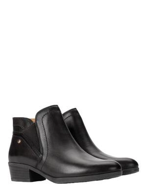 Pikolinos Daroca Leather Bootie With Block Heel And Elastic Gore - Black