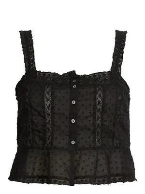 LoveShackFancy Julietta Swiss Dot Peplum Top - Black