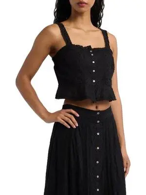 LoveShackFancy Julietta Swiss Dot Peplum Top - Black