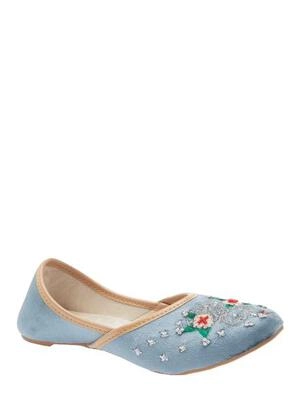 FUCHSIA Serpent Rose Embroidered Velvet Jutti Flat - Grey