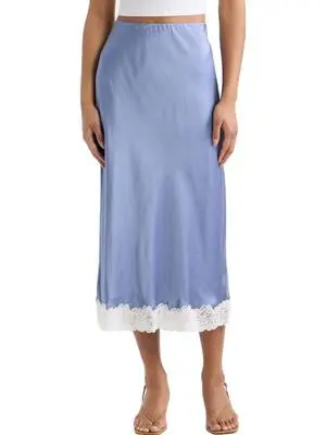 LoveShackFancy Janella Silk Blend Midi Skirt - Weathered Blue