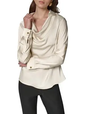 Donna Karan New York Cowl Neck Top With Roll Sleeves - Ivory