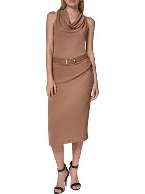 Donna Karan New York Cowl Neck Sleeveless Midi Dress - Camel
