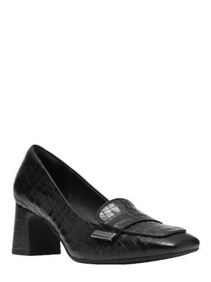 Clarks Fernie Edge Croc Embossed Leather Block Heel Pumps - Black Croc