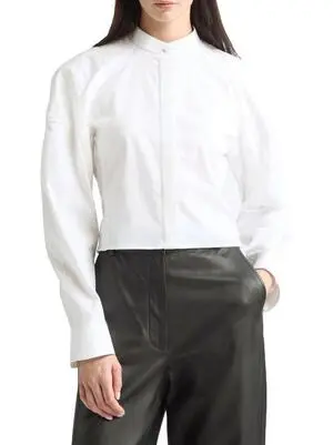 Helmut Lang Cotton Poplin Band Collar Shirt - White