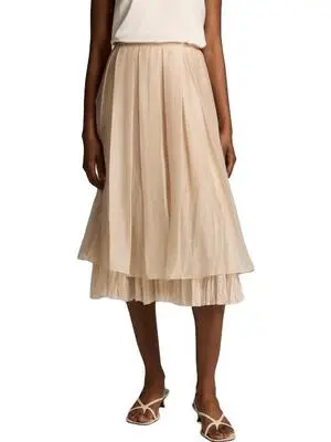 Vince Pleated Layered Midi Skirt - Blush Cloud