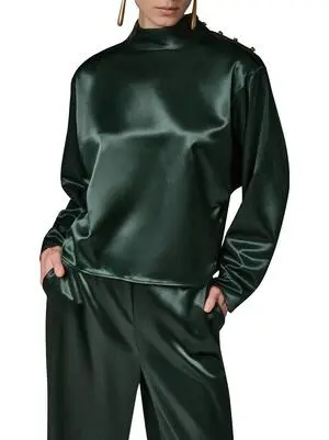 Donna Karan New York Satin High Neck Cape Top - Blk Forest