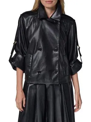 Donna Karan New York Roll Sleeve Faux Leather Jacket - Black