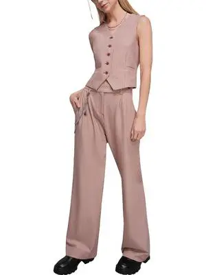 WILDFANG The Empower Houndstooth Wide Leg Trouser - Cinnamon/oat