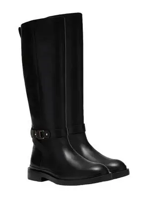 Clarks Previa Bit Knee High Leather Boot - Black Leather