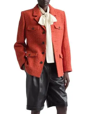 Saint Laurent Tweed Wool & Silk Blend Jacket - Orange