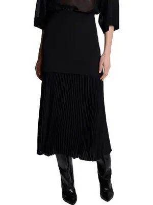 KENNETH COLE Pleated Layered Midi Skirt - Black