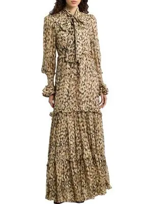 Kobi Halperin Dana Metallic Animal Print Maxi Dress - Light Natural Multi