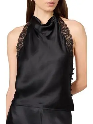 Cami Nyc Lucille Lace Trim Silk Top - Black