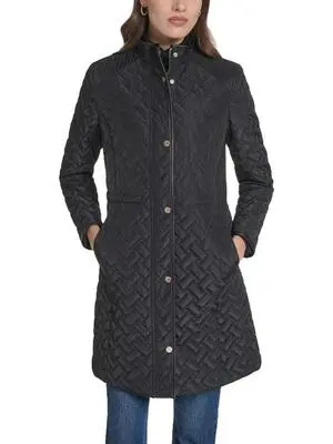 Cole Haan Quilted Stand Collar Jacket - Black