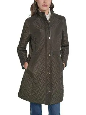 Cole Haan Quilted Stand Collar Jacket - Olive
