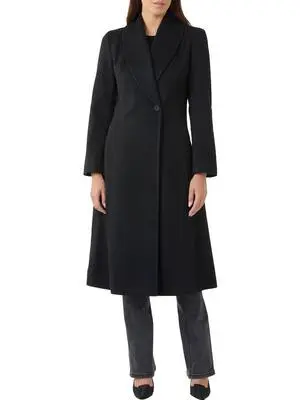 Sofia Cashmere Shawl Collar Pick-stitched Cashmere Coat - Black