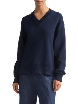 Helmut Lang Cotton V-neck Sweater - Dark Navy