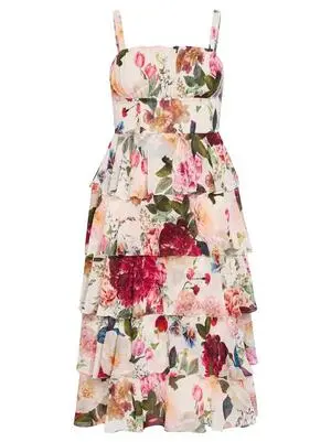 CITY CHIC City Chic Daniela Floral Print Tiered Midi Dress