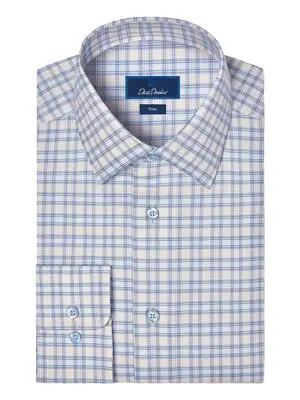 David Donahue Trim Fit Plaid Cotton Dress Shirt - Sand/blue