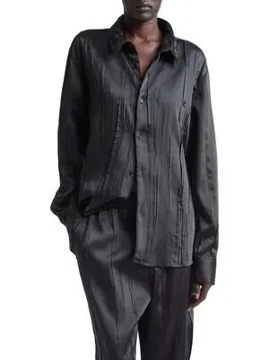 COURREGES Oversize Crinkled Satin Button-up Shirt - Black