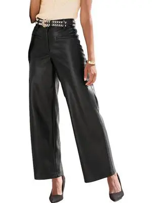 LASCANA Faux Leather Wide Leg Pants - Black