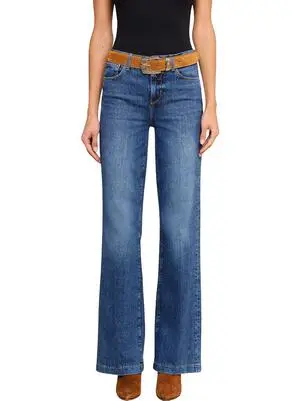 L'Agence Clayton Coated Raw Hem Wide Leg Jeans - Newcastle