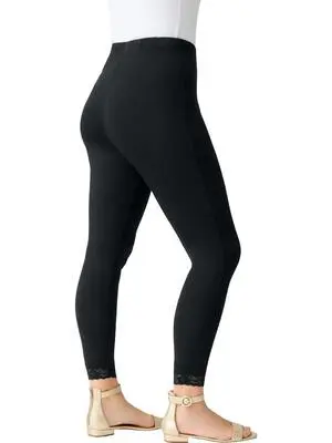 Roaman's Lace Trim Essential Stretch Legging - Black