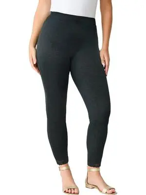 Roaman's Lace Trim Essential Stretch Legging - Heather Charcoal