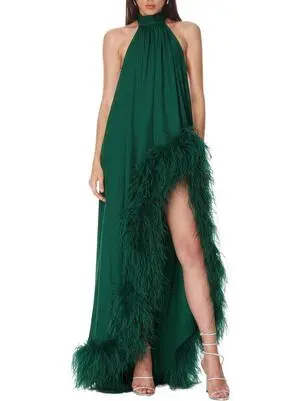BRONX BANCO Madeline Feather Detail High-low Gown