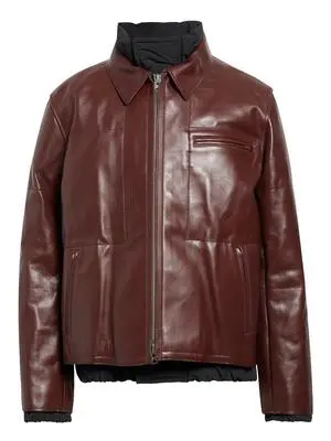 Sacai Layered Leather Puffer Jacket - Brown/black