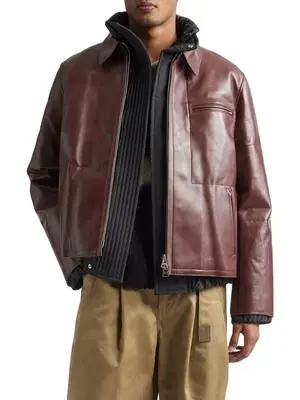 Sacai Layered Leather Puffer Jacket - Brown/black