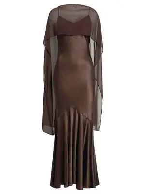 REFORMATION Tiffani Silk Charmeuse Dress With Cape Overlay
