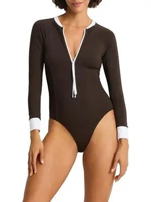 SEA LEVEL De Luxe Long Sleeve Surf Suit - Espresso