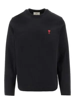 AMI Paris Long-sleeved T-shirt With Embroidered Logo - Black