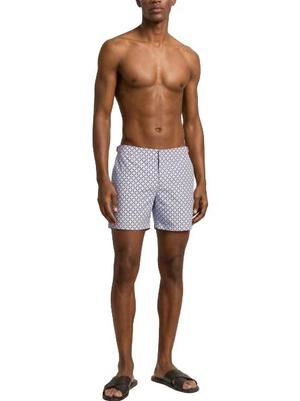 Orlebar Brown Bulldog Mid-length Jacquard Swim Shorts - White Sand/night Iris