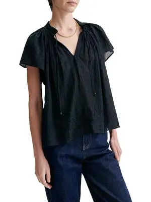 Vanessa Bruno Halisson Embroidered Tie-neck Blouse - Noir