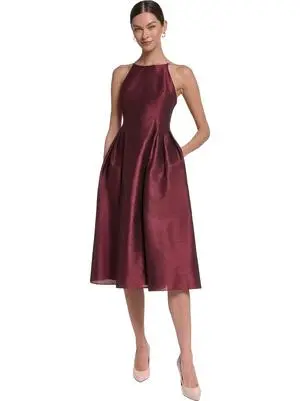Halston Spaghetti Strap Fit & Flare Midi Dress - Plum