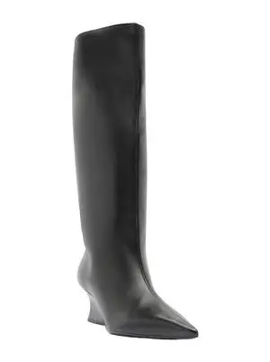 AREZZO Courtney Knee High Wedge Boot - Black