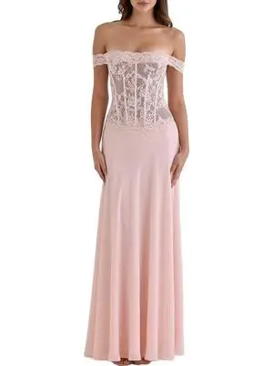 House Of Cb Nerina Lace And Georgette Gown - Pink