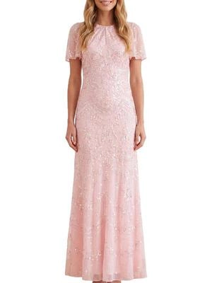 NEEDLE & THREAD Freya Georgette Short Sleeve Maxi Gown - Shell
