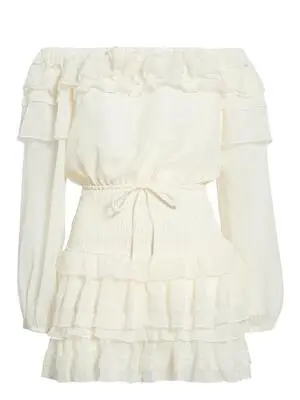 KITTENISH KITTENISH Off-the-Shoulder Ruffled Minidress Egret