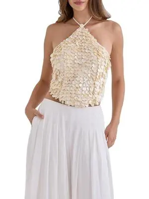 House Of Cb Zina Shell Embellished Halter Top - Ivory