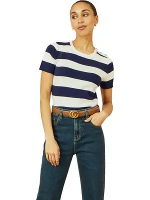 YUMI Block Stripe Knitted Top - Navy