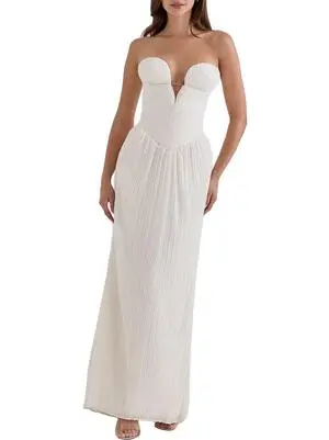 House Of Cb HOUSE OF CB Valeriana Strapless Pleated Gown White